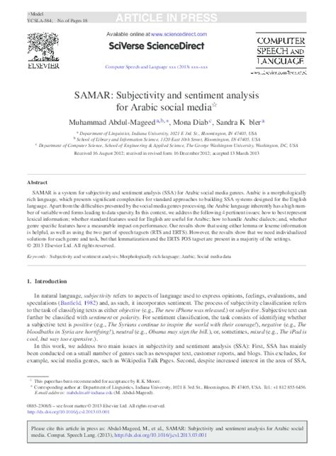 pdf samar subjectivity and sentiment analysis for arabic social media muhammad abdul mageed