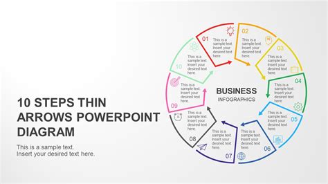 10 Steps Thin Arrows PowerPoint Diagram