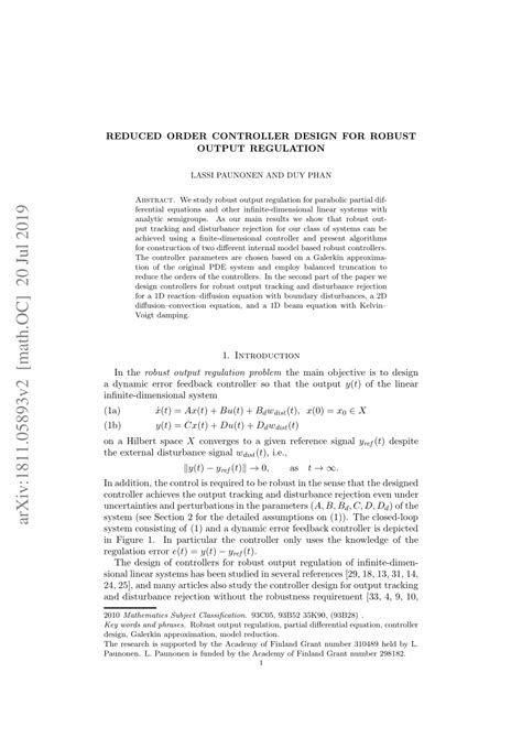 pdf reduced order controller design for robust output regulation of parabolic systems