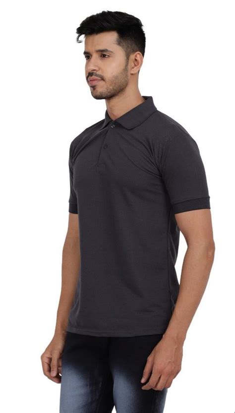 Spun Plain Corporate Men Grey Polo Neck Matty Collar T Shirt At Rs 120