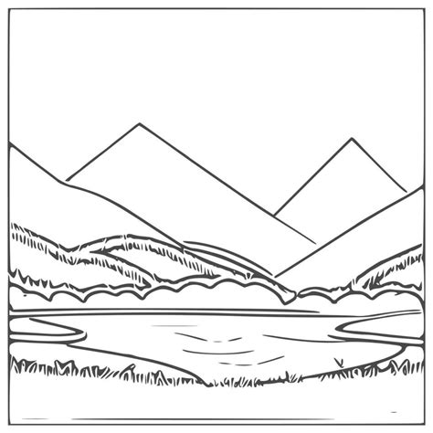 Landscape Coloring Book Mountains And River 24847125 Vector Art At