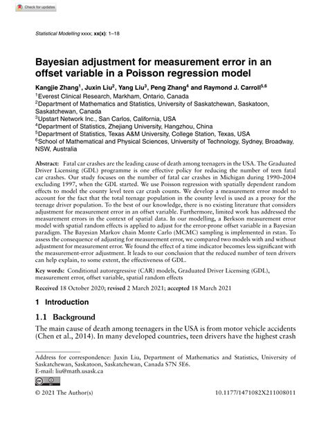 pdf bayesian adjustment for measurement error in an offset variable in a poisson regression model