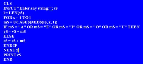 qbasic program to input any string and print only consonant letters computer for see and neb