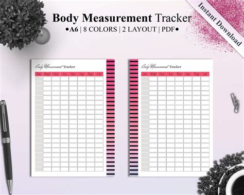 Body Measurement Tracker Printable Weight Log A6 Fitness Etsy UK