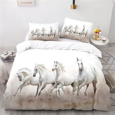 Housse De Couette Cheval 3D Quatre Chevaux Blancs Microfibre