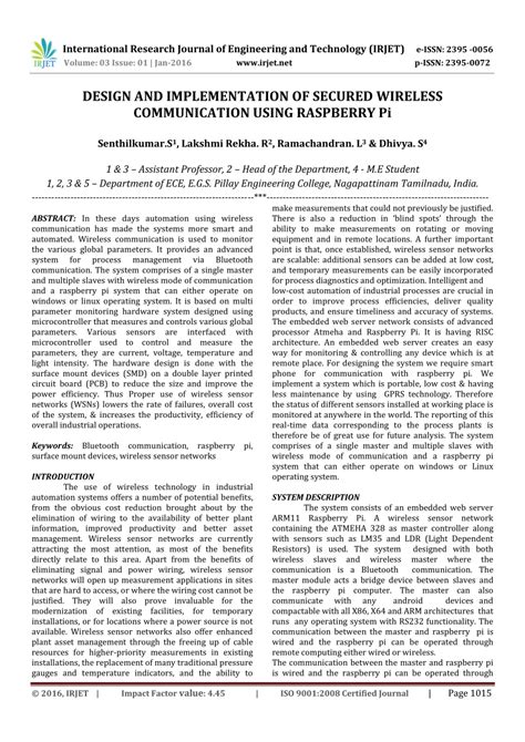 pdf design and implementation of secured wireless communication using raspberry pi