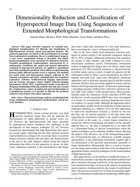 pdf dimensionality reduction and classification of hyperspectral image dokumen tips
