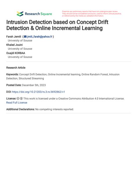 pdf intrusion detection based on concept drift detection and online incremental learning