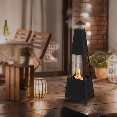 ML Design Cheminée de Jardin Pyramidale en Métal Noir 100 cm de Haut
