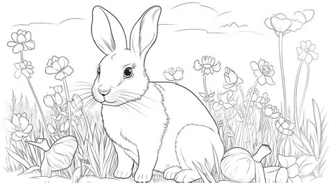 Fondo Colorear Un Conejo Adulto En Un Prado Fondo Dibujo De Un