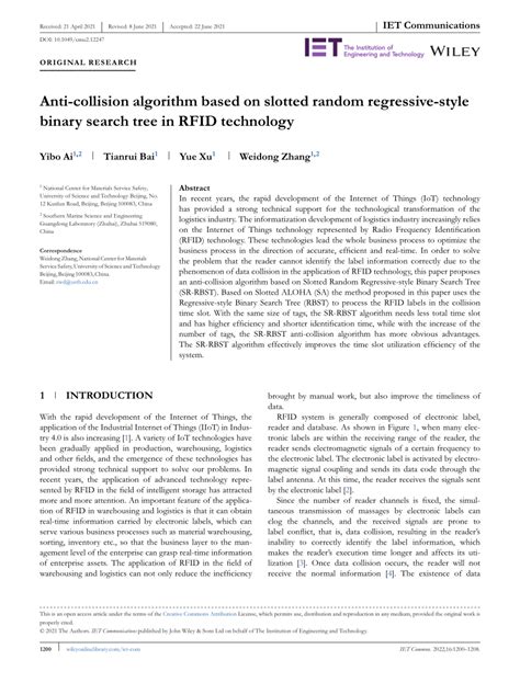 pdf anti‐collision algorithm based on slotted random regressive‐style binary search tree in