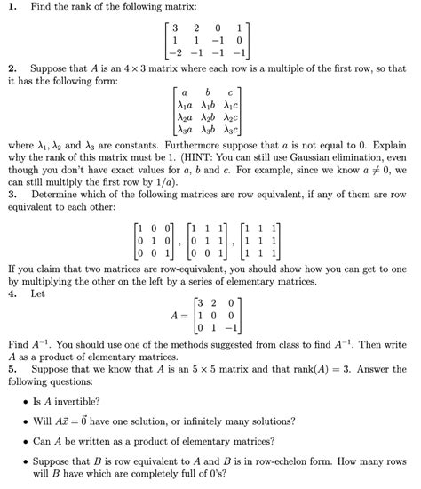 solved 1 find the rank of the following matrix 3 1 2 2 1