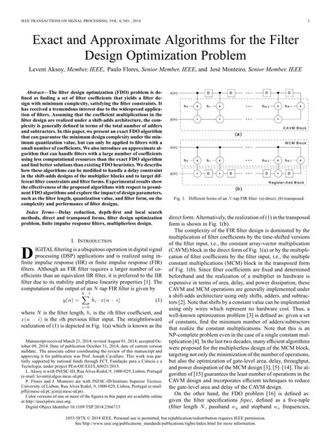 pdf exact and approximate algorithms for the filter design optimization problem