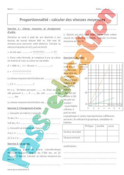 Calculer Des Vitesses Moyennes Me Exercices Corrig S Sur La