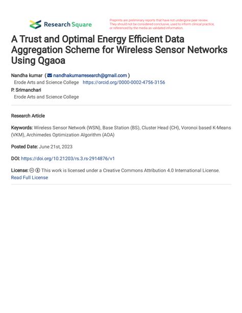 pdf a trust and optimal energy efficient data aggregation scheme for wireless sensor networks