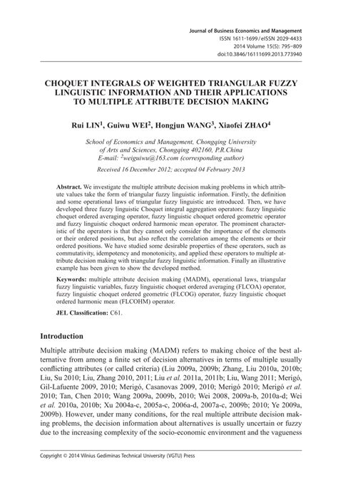 pdf choquet integrals of weighted triangular fuzzy linguistic information and their