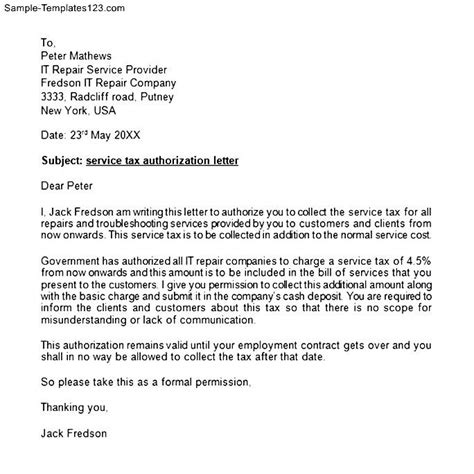 Service Tax Authorization Letter Sample Templates Sample Templates