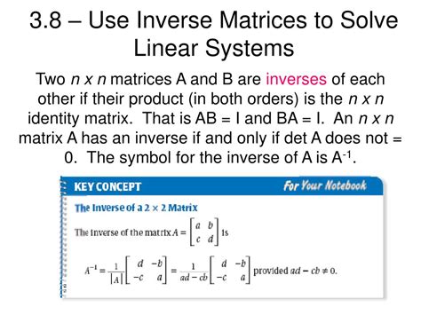 ppt 3 8 use inverse matrices to solve linear systems powerpoint presentation id 4476972