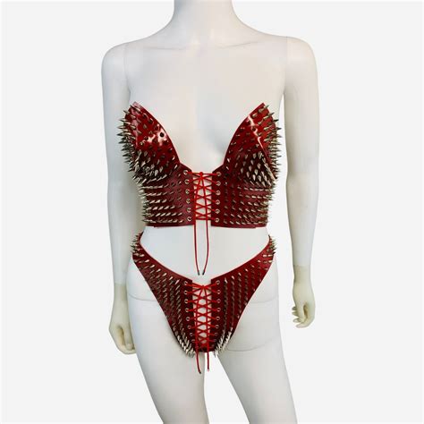 The Lunatic Spiked Bra Leather Bra With Spikes Lace Up Etsy