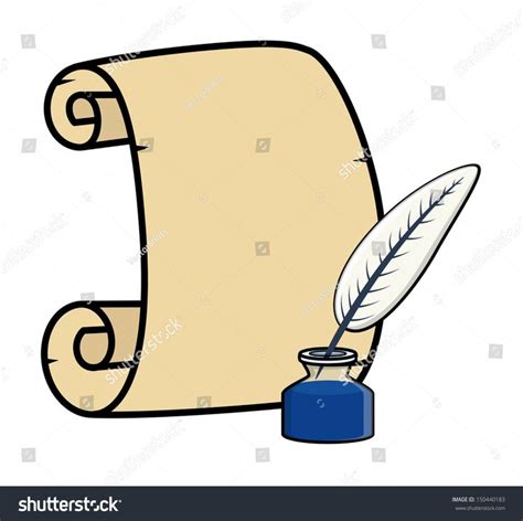 Parchment With Quill And Inkstand Cartoon Vector Illustration Ad