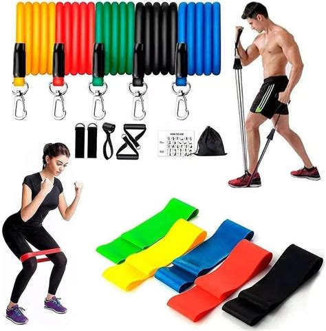 Kit 11 Peças Elástico Extensor Kit 5 Miniband Para Treino Exercícios