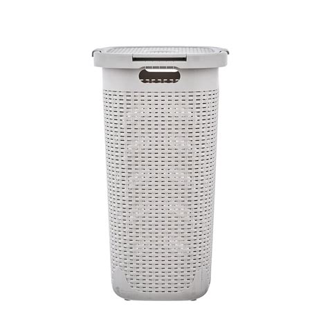 BTERAZ Laundry Hamper With Lid 60 Liter Ivory 2 Pack Plastic Wicker