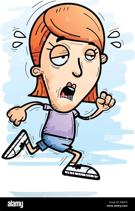A Cartoon Illustration Of A Woman Running And Looking Exhausted Stock