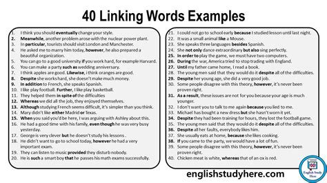 Linking Words Examples Linking Words Sentences English Study Here