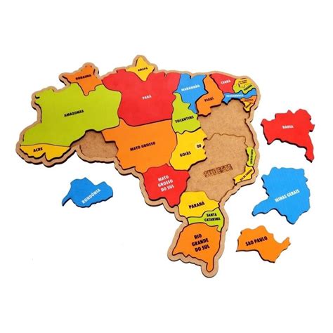 Brinquedo Quebra Cabeça Infantil Mapa Do Brasil G Em MDF Total Bag