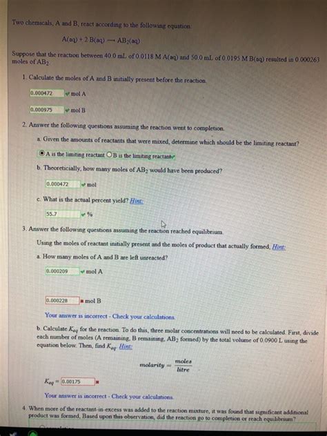 solved two chemicals a and b react according to the