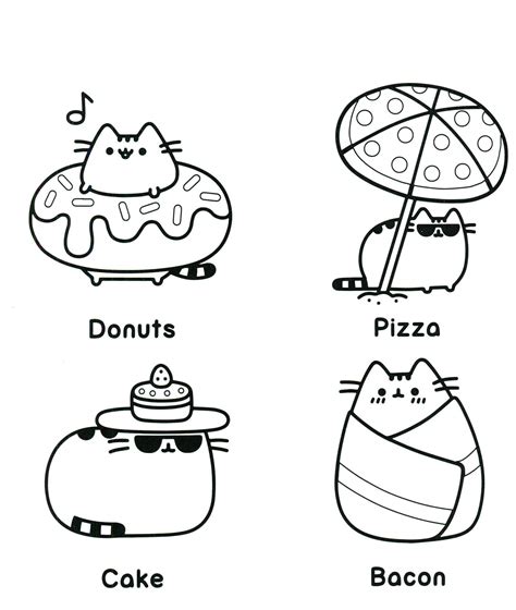 Pusheen Con Cuatro Alimentos Para Colorear Imprimir E Dibujar