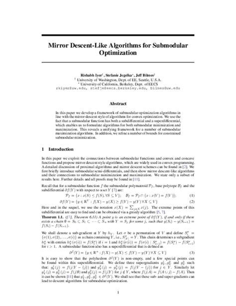 pdf mirror descent like algorithms for submodular optimization rishabh iyer