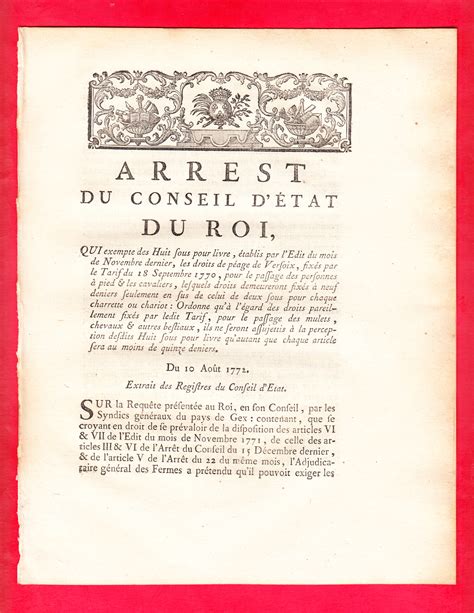 ARREST DU CONSEIL D ÉTAT DU ROI QUI exempte des Huit sous pour livre