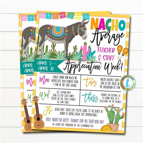 EDITABLE Nacho Average Teacher Appreciation Week Itinerary Flyer