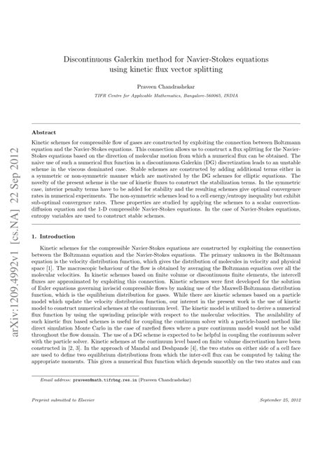 pdf discontinuous galerkin method for navier stokes equations using kinetic flux vector splitting