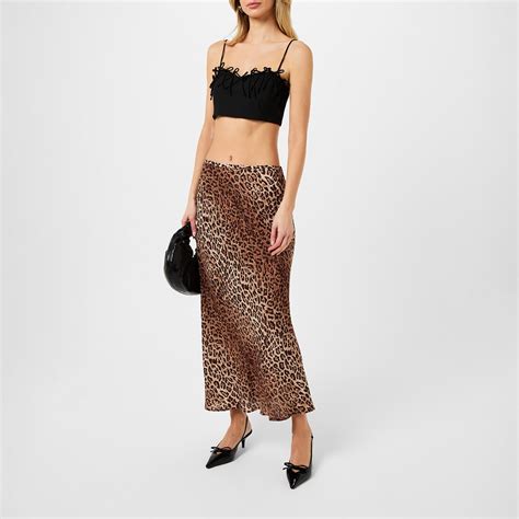 Rixo Kelly Silk Mix Midi Skirt Women Leopard Flannels