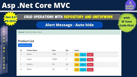 Bootstrap Alert Message CRUD Operations In ASp Net Core With Unit Of