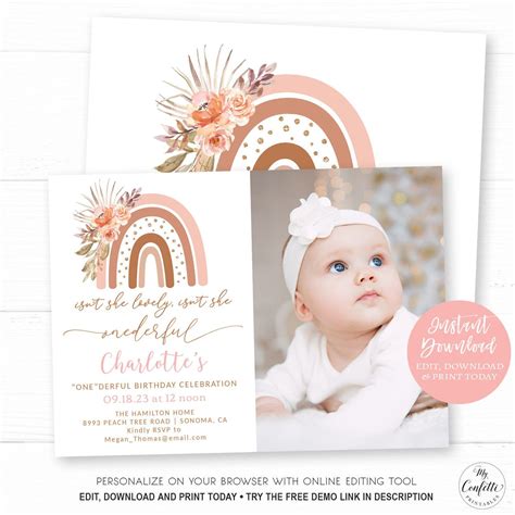 Isn T She Onederful Rainbow Birthday Photo Invitation Printable First