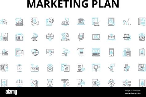 Marketing Plan Linear Icons Set Strategy Objectives SWOT