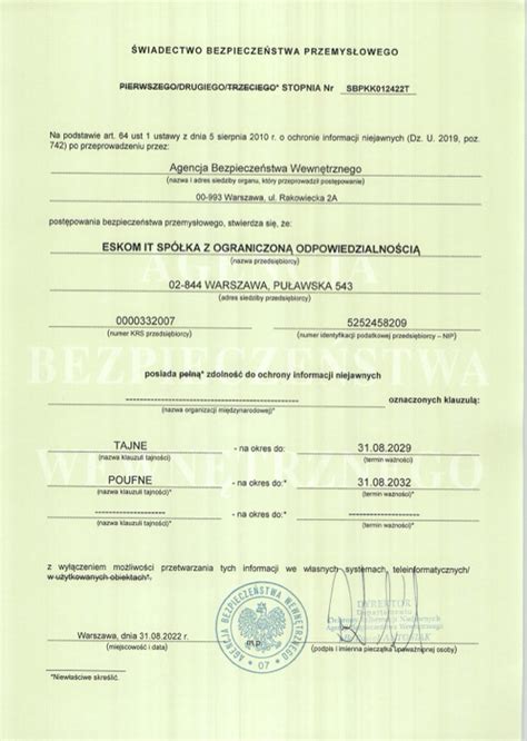 Po Wiadczenia Bezpiecze Stwa Przemys Owego Abw Eskom It