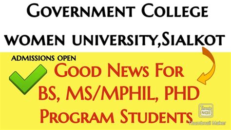 Admissions Open At GC Women University Sialkot For BS MS MPHIL And