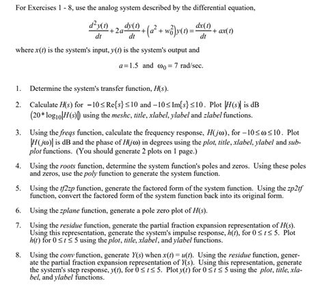solved for exercises 1 8 use the analog system described by the differential equation d 2y