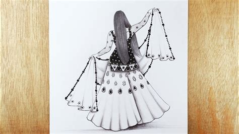 How To Draw A Girl With Beautiful Salwar Suit Pencil Sketch How To