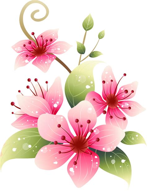 百合 ゆり の花の画像イラストフリー素材No 068ピンク四輪茎葉