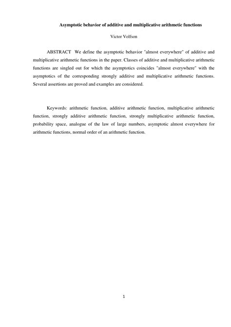 pdf asymptotic behavior of additive and multiplicative arithmetic functions