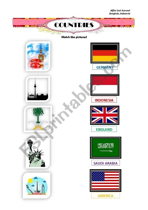 Countries ESL Worksheet By Alfhasari