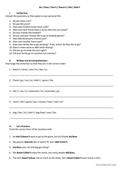 Do Does Doesn T Exercises General English Esl Worksheets Pdf Doc