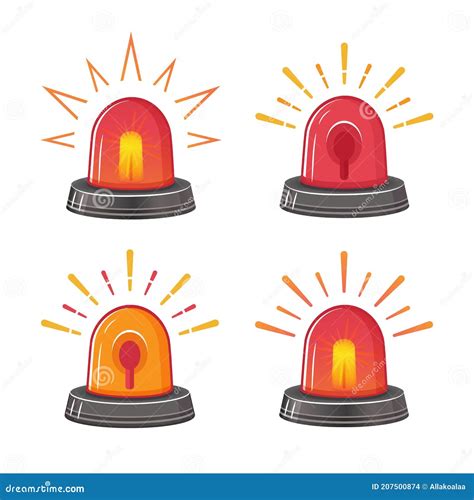 Emergency Red Siren Icon Set Ambulance Or Police Flasher Alarm Fire