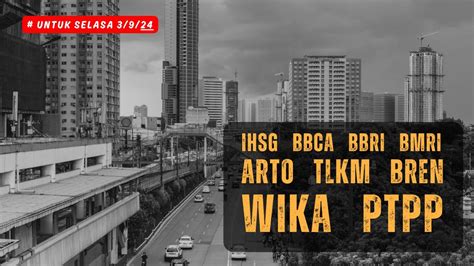 Analisa Saham 3 September 2024 IHSG BBCA BBRI BMRI ARTO TLKM BREN WIKA