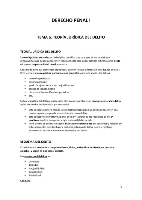 Derecho Penal I tm 6 DERECHO PENAL I TEMA 6 TEORÍA JURÍDICA DEL